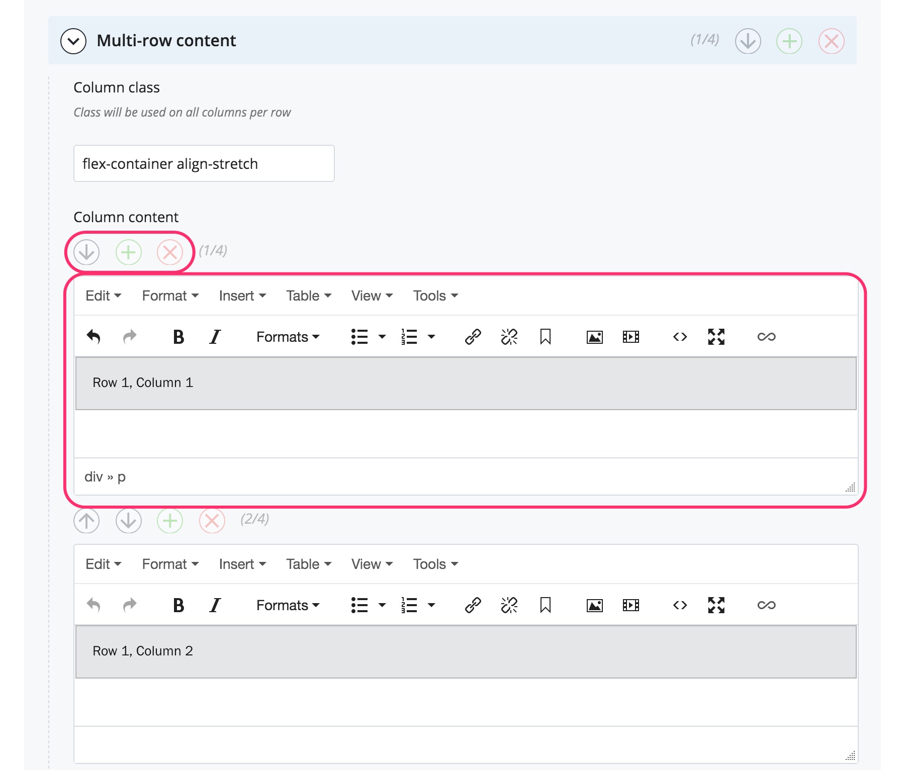 Multi-row (grid) content [legacy page template] | CMS User Guide
